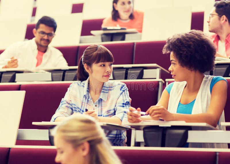 Group of Students Talking in Lecture Hall Stock Image - Image of asian ...