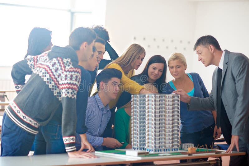 Group of Students with Teacher on Class Stock Image - Image of happy ...