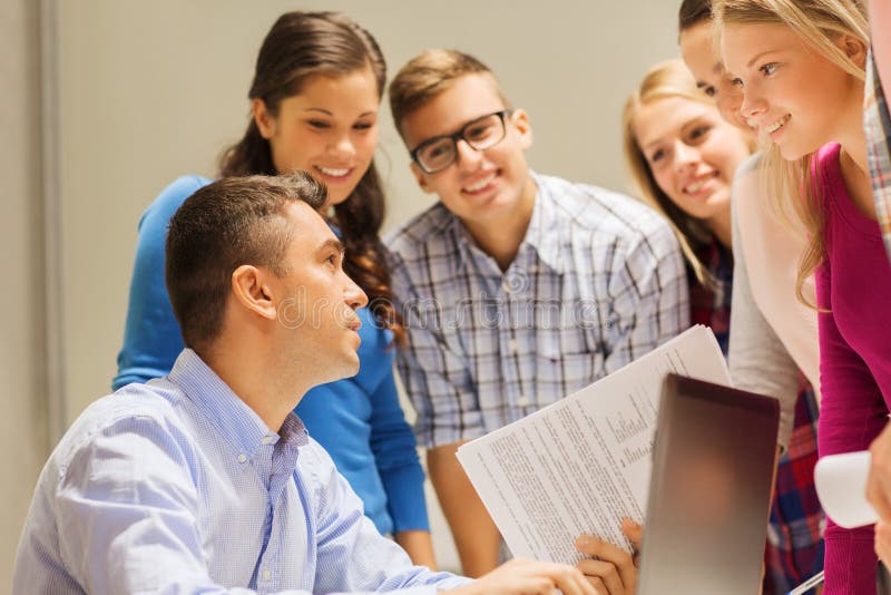 Group of Students and Teacher with Laptop Stock Image - Image of group ...