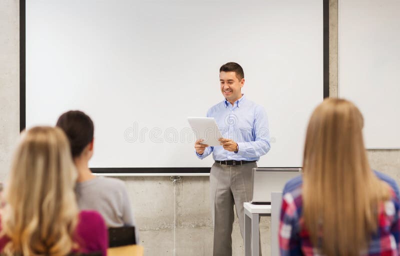 Group of Students and Teacher with Notepad Stock Image - Image of class ...