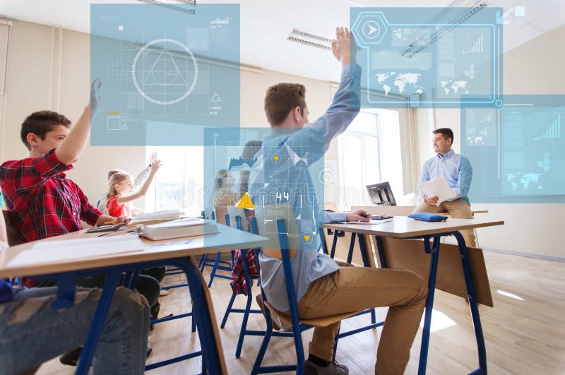 Group of Students and Teacher with Papers or Tests Stock Photo - Image ...