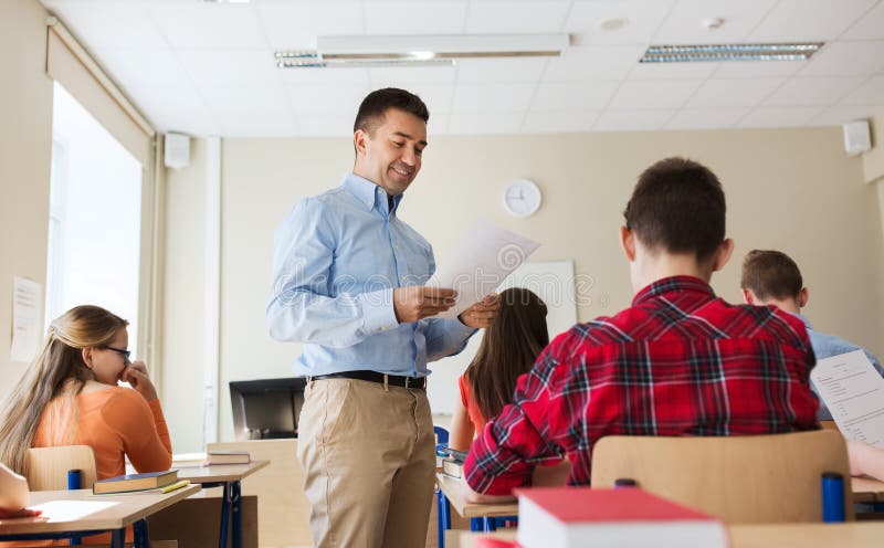 Group of Students and Teacher with Test Results Stock Image - Image of ...