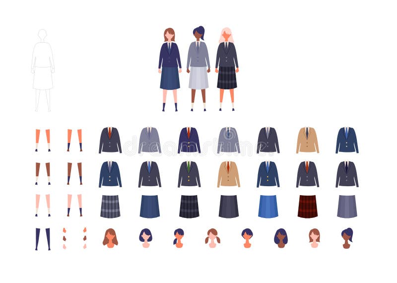 Group of Students Uniform from High and Middle School. Vector ...