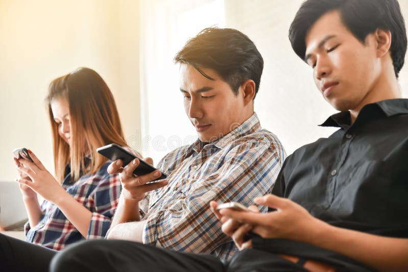 Group Students are Using Cell Phones. Stock Image - Image of mobile ...