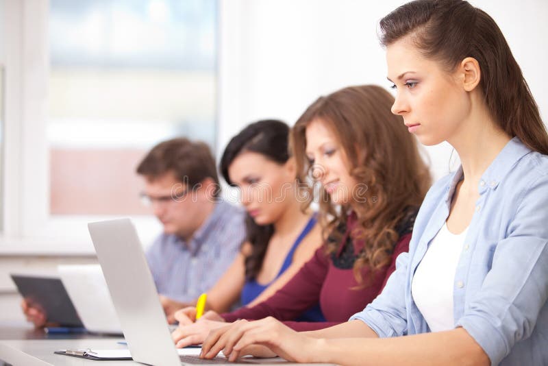 Student with Computer Studying at School Stock Image - Image of ...