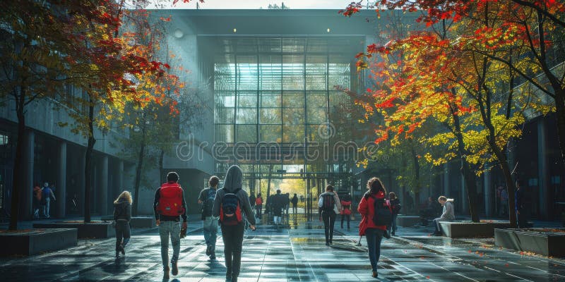 Students Walking through Modern University Campus. Created by ...