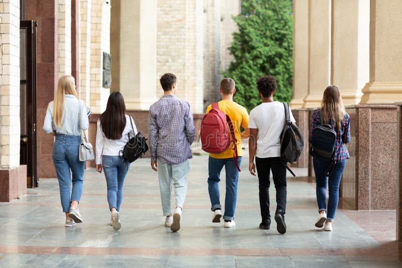 Group of Students Walking in College Campus after Classes Stock Photo ...