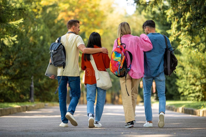 Group of Students Walking in the Park and Looking Excited Stock Image ...