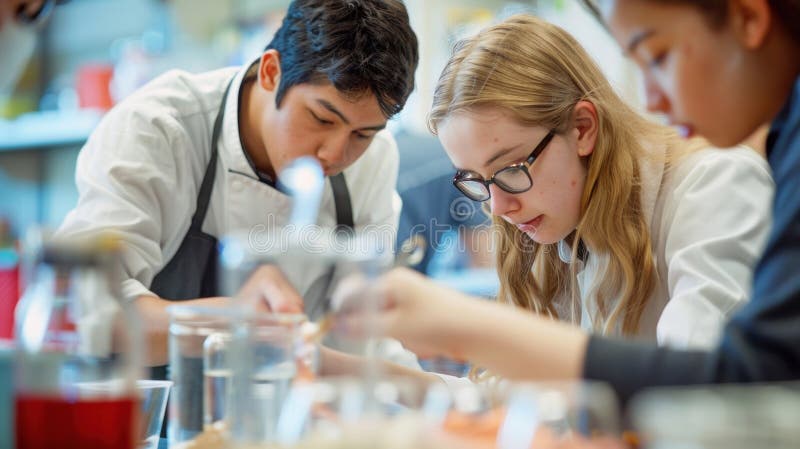 A Group of Students Work Together Carefully Measuring Out Ingredients ...