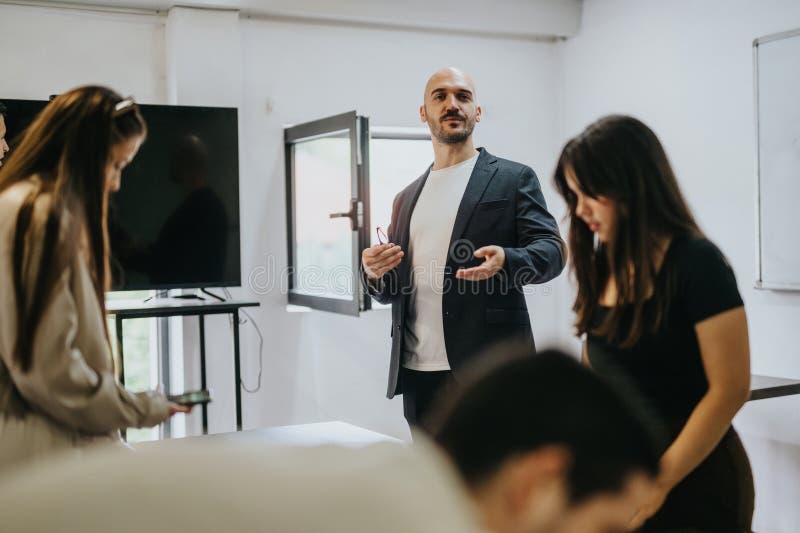 Professors and Students Collaborate on Project in Modern Classroom ...