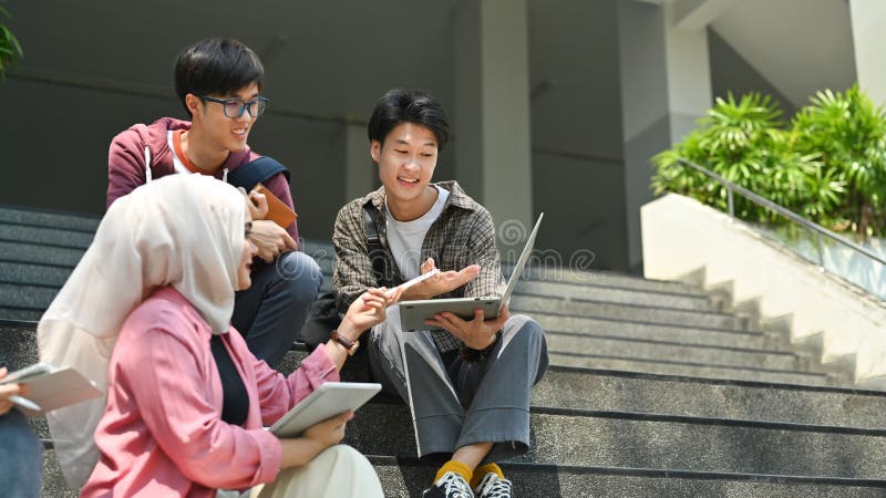 Group of Students are Working on Academic Project or Preparing for Exam ...