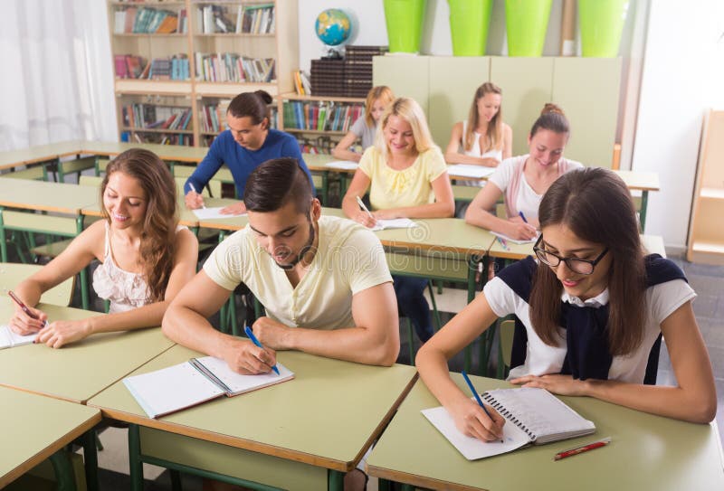 Group of Students Working in Classroom Stock Photo - Image of happy ...