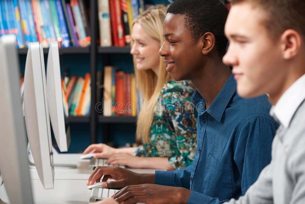 Group of Students Working at Computers in Classroom Stock Photo - Image of sitting, college ...