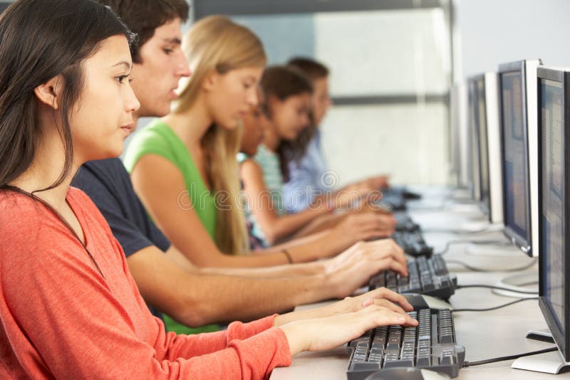 Student Working in Computer Lab Stock Image - Image of monitor ...