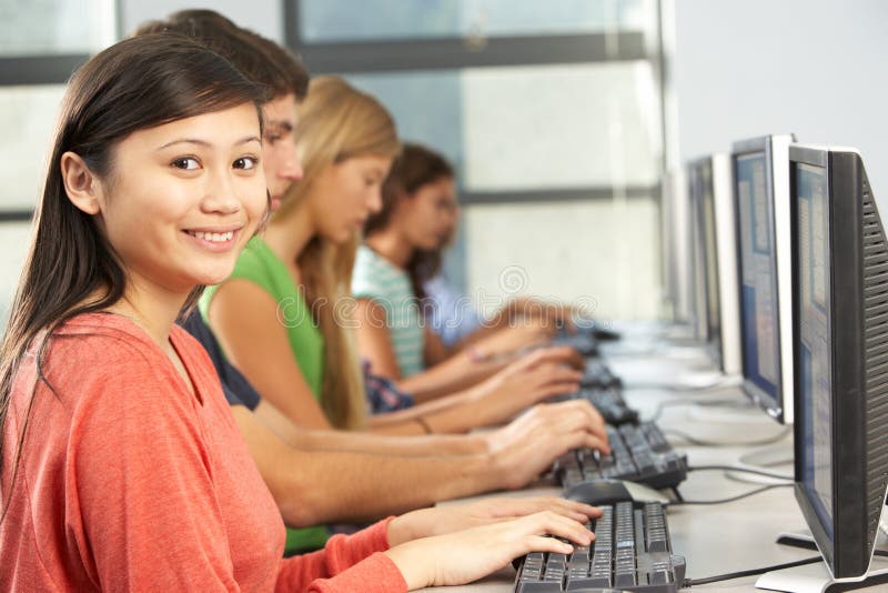Group of Students Working at Computers in Classroom Stock Photo - Image ...