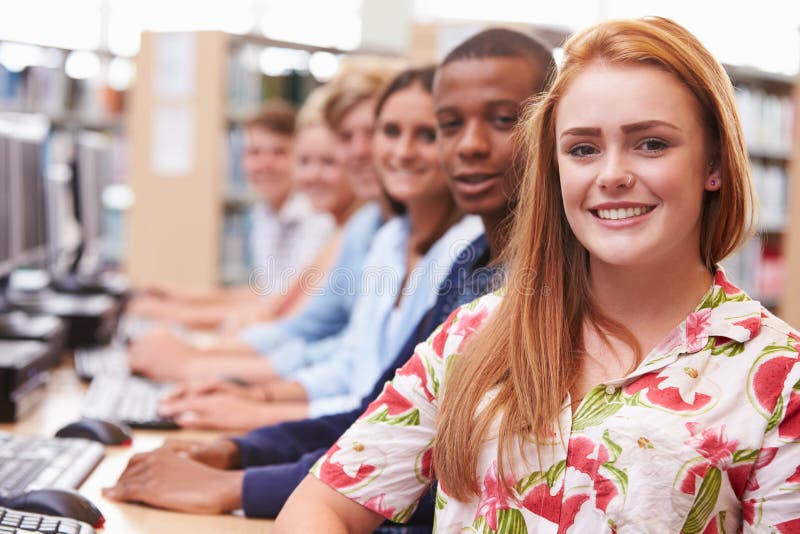 Group of Students Working at Computers in Library Stock Image - Image ... Group of Students Working at Computers in Library Stock Image - Image ...