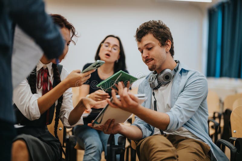 Group of Students Working Together on Campus Project Stock Photo ...