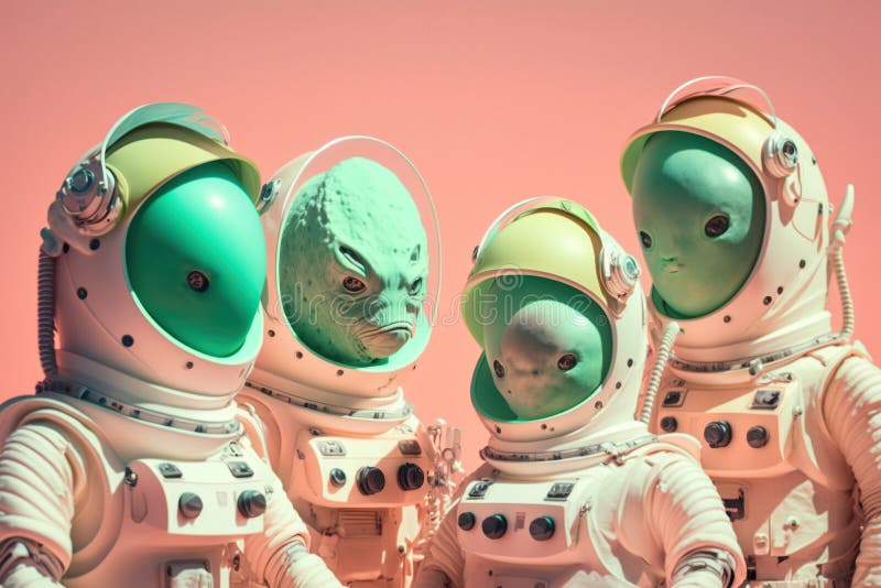 Group Studio Portrait of Aliens Dressed As Astronauts, Created with ...