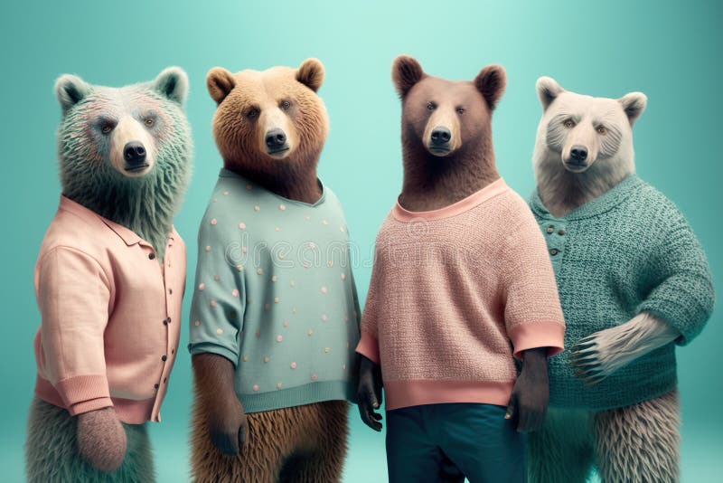 Group Studio Portrait of Body-positive Bears in the Clothes, Created ...