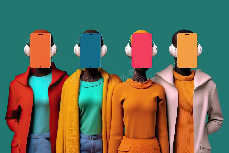 Group Studio Portrait of Body Positive Smartphone Head, Created with ...