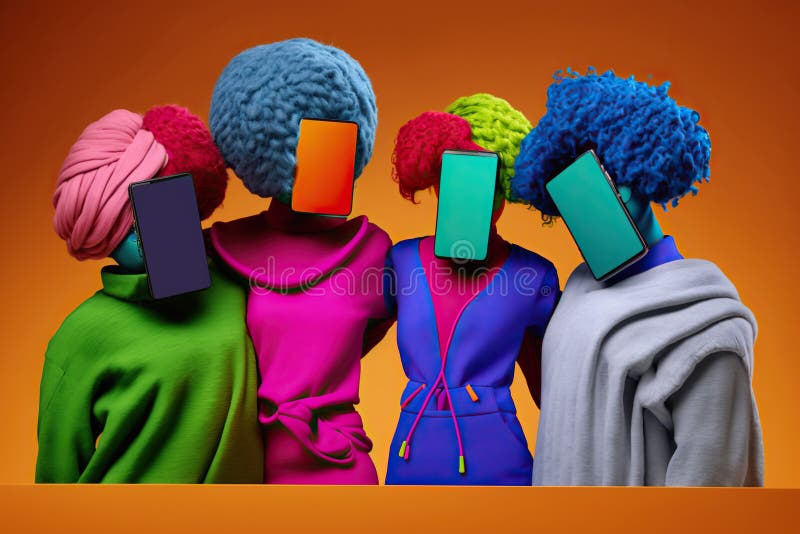 Group Studio Portrait of Body Positive Smartphone Head, Created with ...