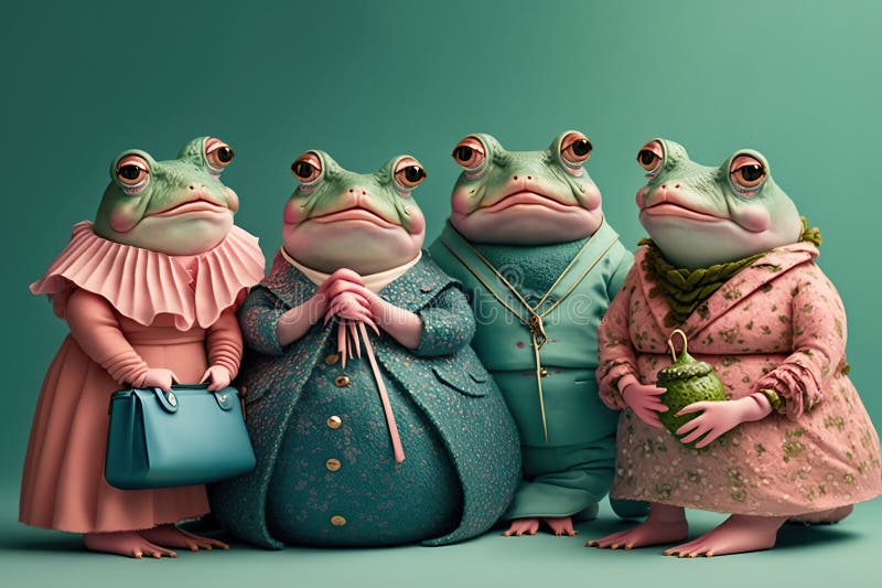 Group Studio Portrait of Fat Frogs in Clothes, Concept of ...