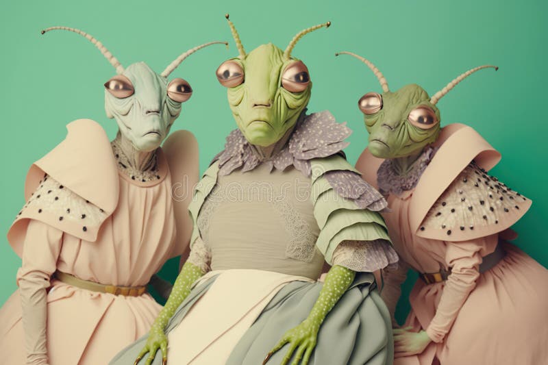 Group Studio Portrait of Fat Mantises in Clothes, Concept of ...
