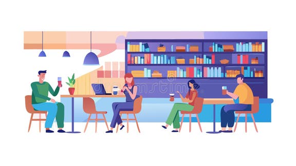 Group Study in Library: Collaborative Learning Space, Vector Design ...