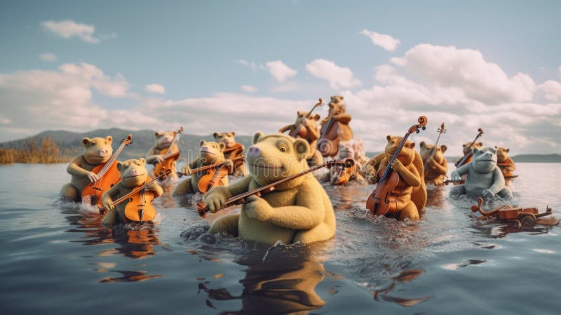 Animals Playing Musical Instruments Set, Lion, Cow, Sheep, Jellyfish ...