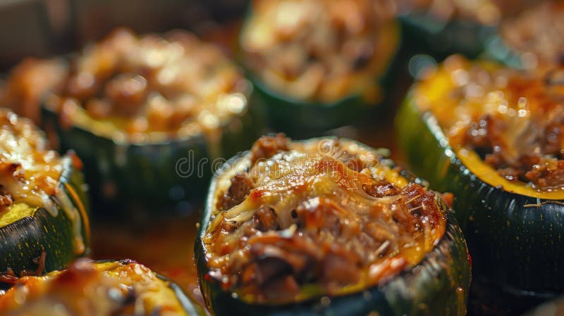 A Group of Stuffed Zucchini with Cheese and Meat Inside Stock Photo ...