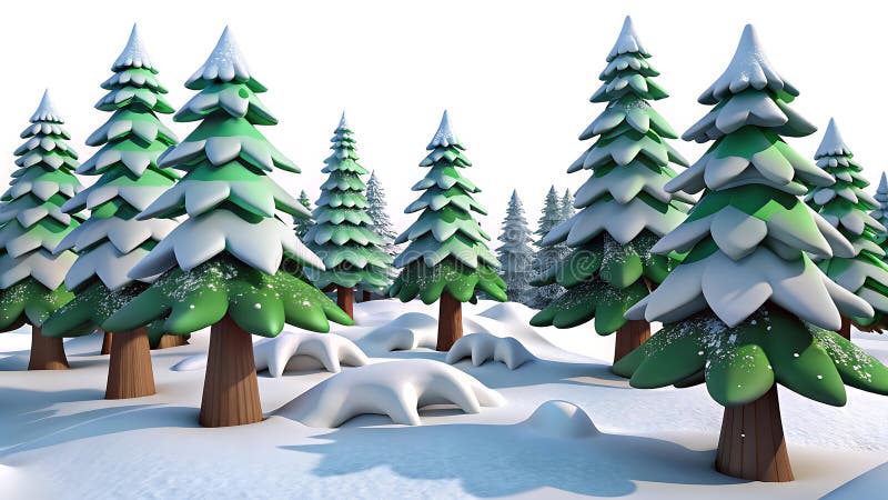 Group Stylized Green Pine Spruce Trees Winter Forest Element Conical ...