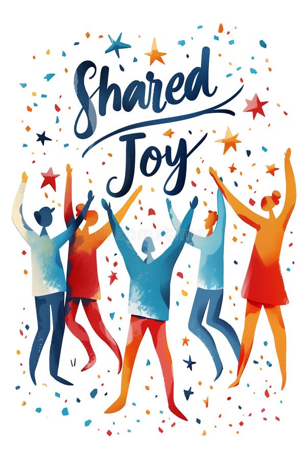 Group of Stylized People Celebrating with Confetti and Shared Joy Text ...