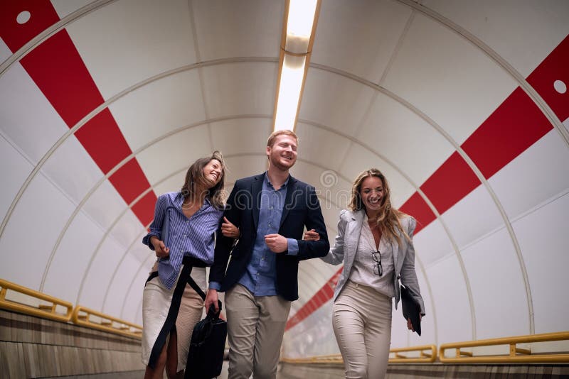 Group of Successful Business People Going To Work with Metro Station ...