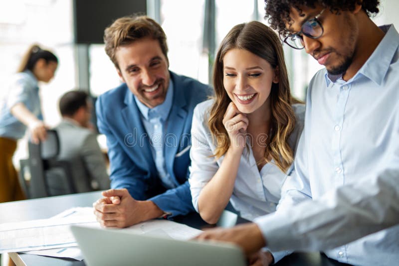 Group of Successful Business People Meeting in Office, Sharing Their ... Group of Successful Business People Meeting in Office, Sharing Their ...