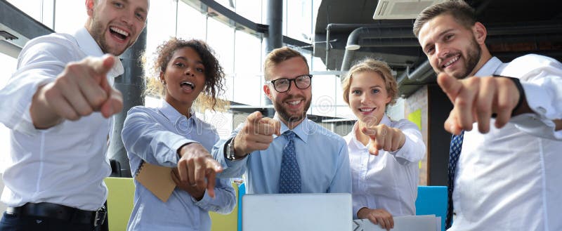 Group of Successful Employees Pointing To You Stock Photo - Image of ...