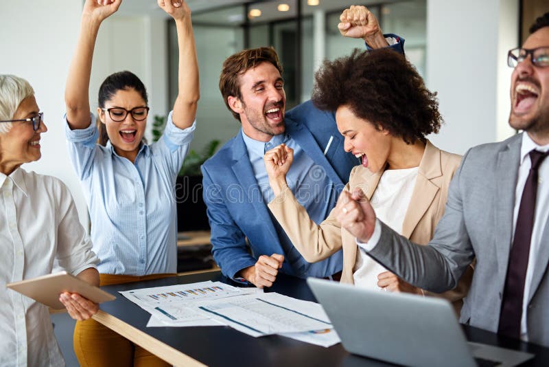 Group of Successful Multiethnic Business People Celebrating a Good Job ... Group of Successful Multiethnic Business People Celebrating a Good Job ...