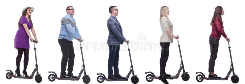 Group of Successful People on Scooter Isolated Stock Image - Image of ...