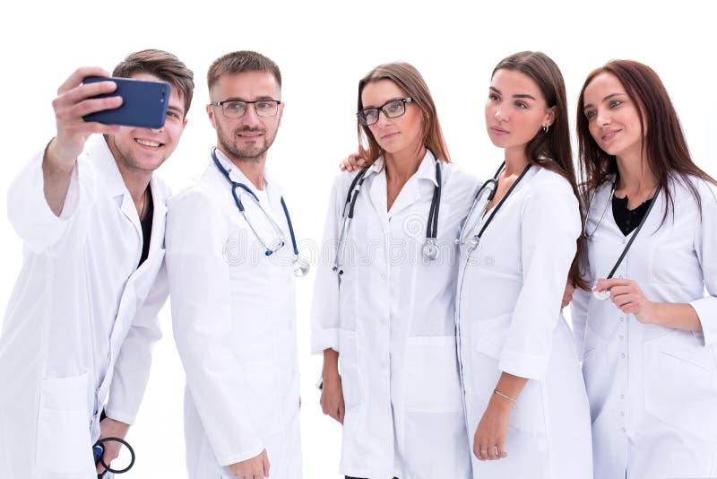 Group of Successful Young Doctors Taking Selfies Stock Image - Image of ...