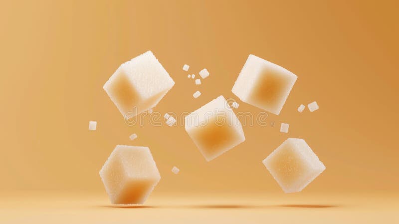 A Group of Sugar Cubes Floating in the Air. the Cubes are Scattered in ...