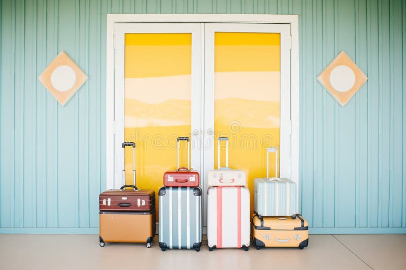 Group of Suitcases Outside a Beachfront Resort Room Door Stock Image ...