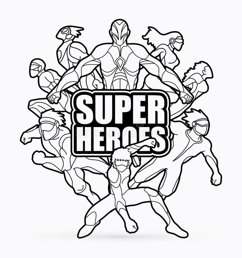 Group of Super Heroes Action, Unity Together Team Work Graphic Vector ...