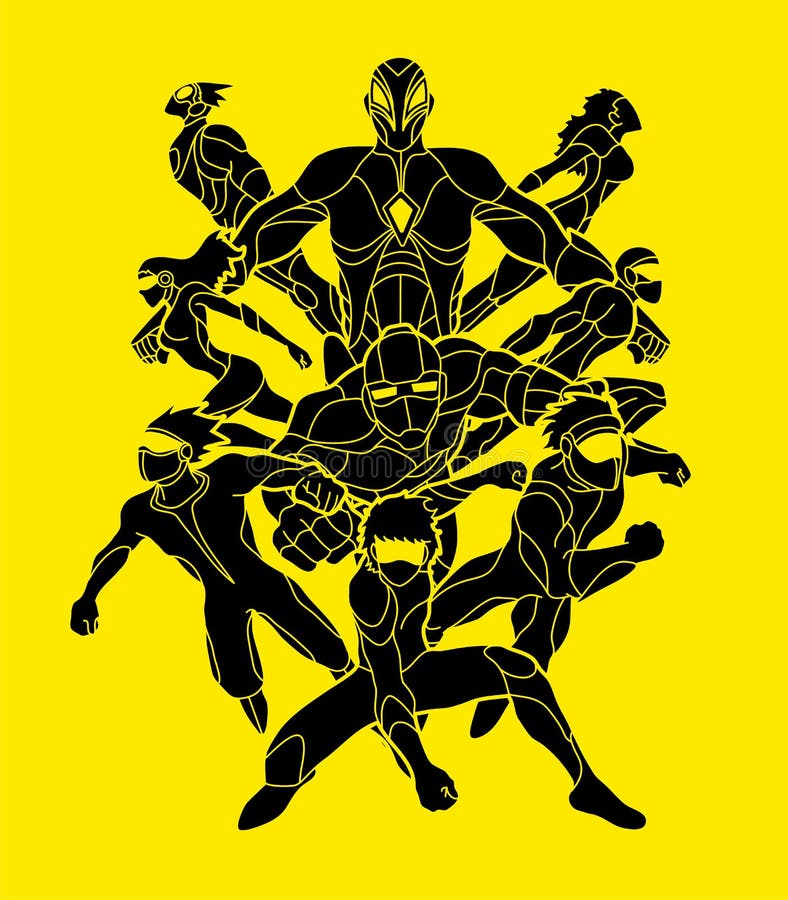 Group of Super Heroes Action, Unity Together Team Work Graphic Vector ...