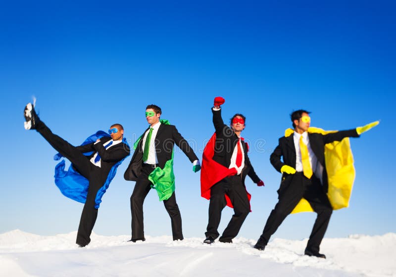 Group of Superhero on the Snow Stock Photo - Image of disgust ...