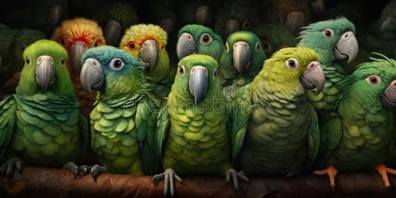 Group of Surprised Parrots, Concept of Animal Behavior, Created with ...