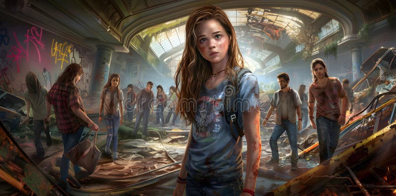 A Group of Survivors in a Post-apocalyptic Urban Setting, Highlighting ...
