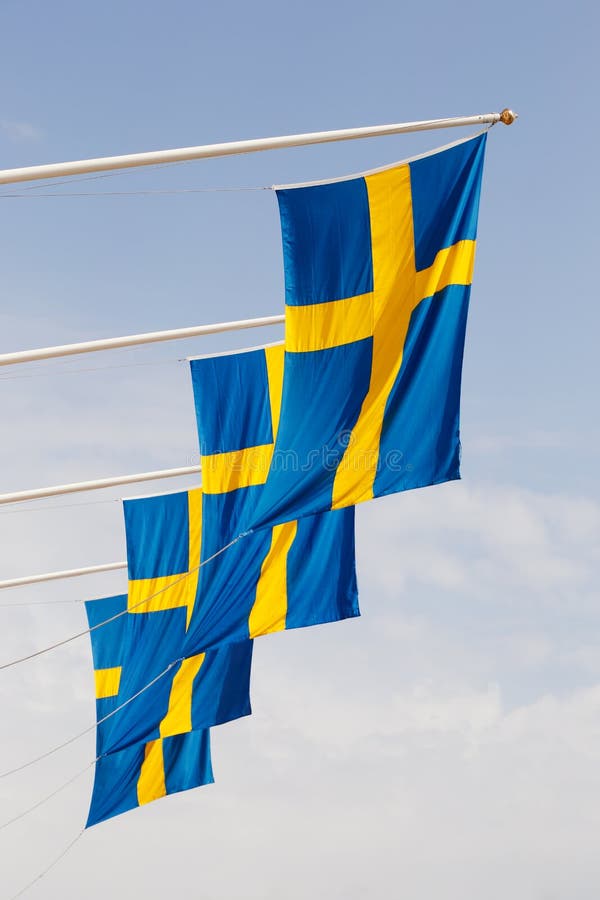 Group of Swedish flags stock image. Image of hanging - 146499741