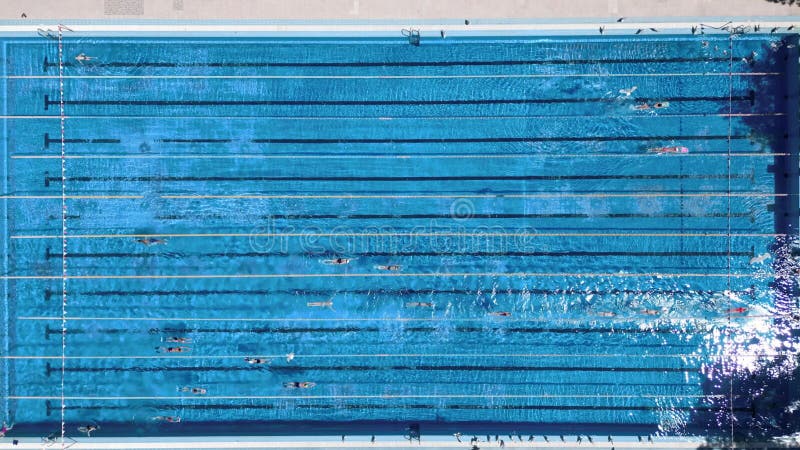 Swimmers are Training in an Outdoor Pool before the Competition, View ...