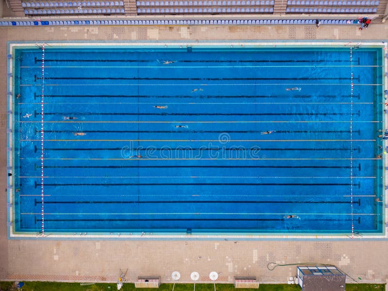 Group of Swimmers Training in an Outdoor Pool Top Down View Stock Image ...