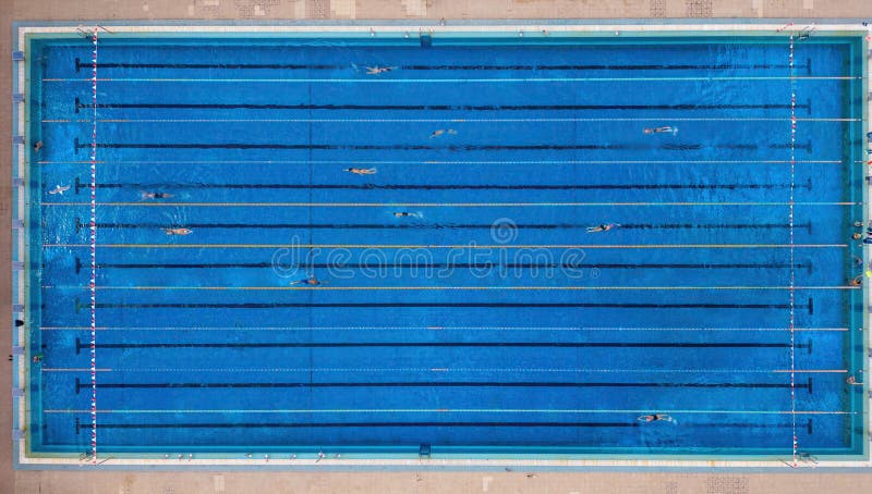 Group of Swimmers Training in an Outdoor Pool Top Down View Stock Photo ...