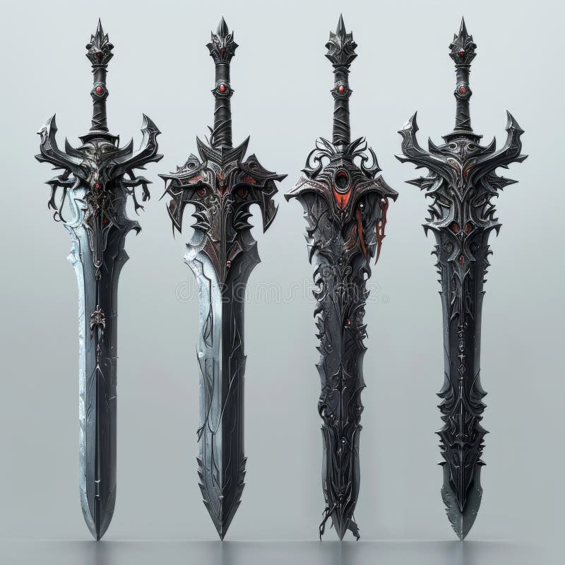 A Group of Swords with Designs Stock Illustration - Illustration of ...